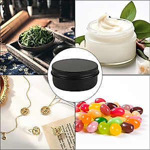 YOUNTHYE 50PCS Round Tin Cans with Lids Small Metal Tin with Lids 2 oz Aluminum Tin Jars Black Tin Containers with Lids Lip Balm Tin Containers Empty Containers with Screw Lids Salve Tins