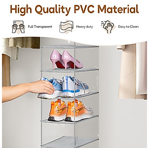 MISSLO Clear Hanging Shoe Organizer for Closet Storage Wider Hanging Shoe Rack 8 Shelf Shoe Hanger Holds 8 Pair of Sneakers, Clothes for Room, Bedroom, College Dorm