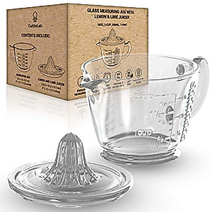 CuttleLab Glass Measuring 2-Cup with Lemon and Lime Juicer (2, Clear), Hand Juicer, Liquid Measuring Cups Manual Juicer, 2 Cup Measuring Cup, Ounce Measuring Cup, Citrus Reamer, Lemon Juicer Manual
