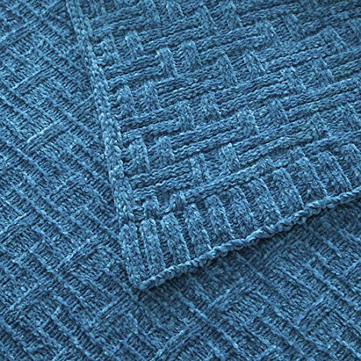 Revdomfly Chenille Cable Knit Blanket Fluffy Knitted Throw Blanket, Cozy Plush Lightweight Woven Blanket for Couch Bed Sofa, 50" x 60", Blue