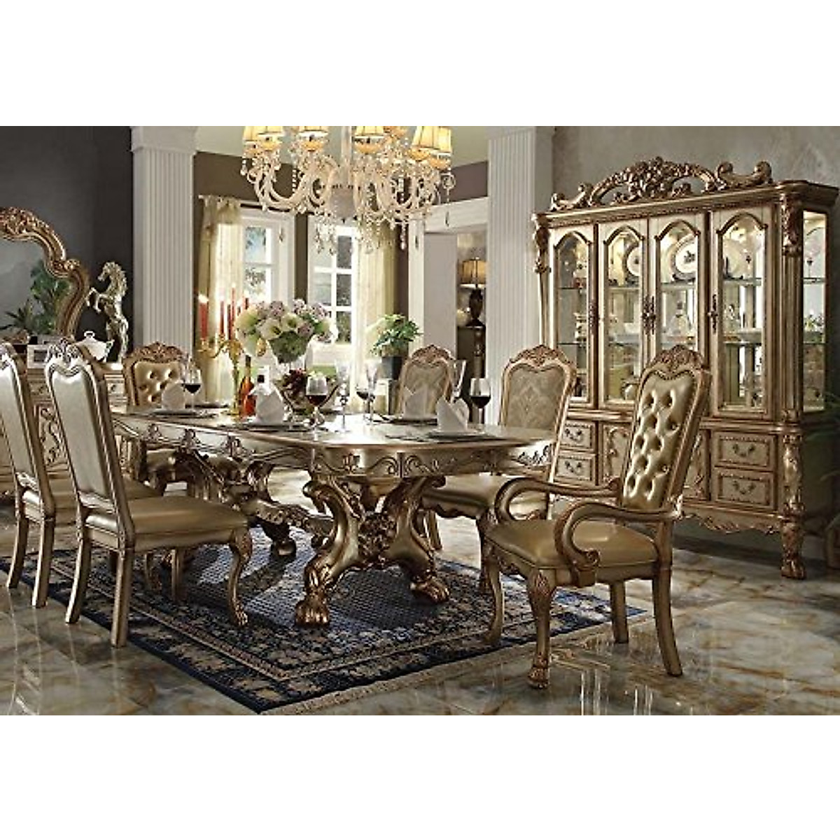 ACME Dresden Hutch & Buffet - - Gold Patina & Bone