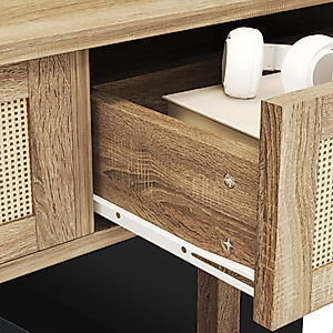 Luoxiao Rattan Console Table Boho Entryway Table - Narrow Long Sofa Table, Hallway Foyer Table, Behind Couch Table with 3 Drawers and Open Storage Shelf for Living Room and Corridor,Wood