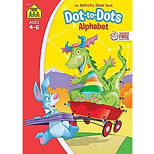 School Zone - Dot-to-Dots Alphabet Workbook - 32 Pages, Ages 4 to 6, Preschool, Kindergarten, Connect the Dots, Letter Puzzles, ABCs, and More (School Zone Activity Zone® Workbook Series)