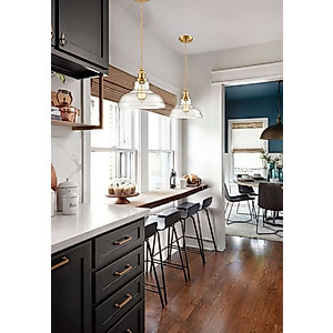 CLAXY Industrial Brass/Gold Pendant Lights Glass Dome Kitchen Hanging Light Fixture-3 Pack