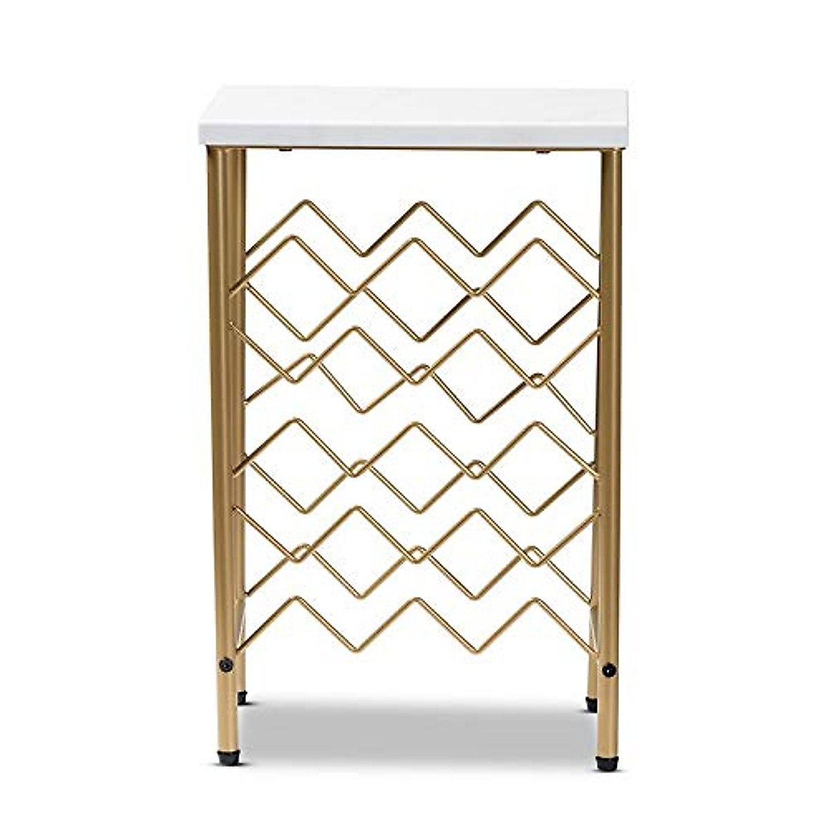 BOWERY HILL Gold Finished Metal Wine Rack with Faux Marble Tabletop