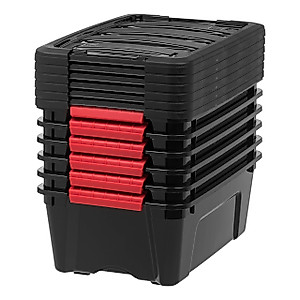 IRIS USA 12 Pack 12qt Black and Pearl Plastic Storage Bins with Lid and Buckles | Set of 12