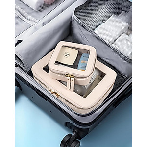 LETGO Clear Makeup Bags Set - TSA Approved Toiletry Bag with Handle Large Opening, Clear Toiletry Bags Case Pouch for Traveling Travel Car Orangizer Storage Essentials(Mini+Large Beige)