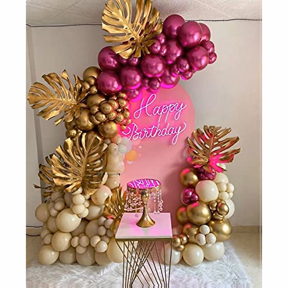 Metallic Magenta/Purple Red and Gold Balloons Garland Arch Kit, Metallic Magenta/Purple Red Sand White and Gold Balloon Garland Kit for Bachelorette Party Birthday Wedding Baby Shower Decorations