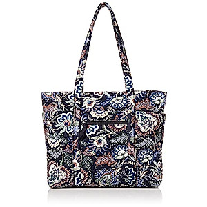 Vera Bradley Women's Cotton Deluxe Vera Tote Bag, Java Navy Camo - Recycled Cotton, One Size