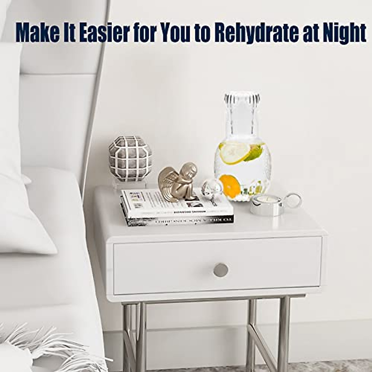 Bedside Water Carafe and Glass Set 33oz Vintage Nightstand Glass Carafe with Cup Mouthwash Water Decanter - Drink Water at Night and Keep Water Fresh (Clear)