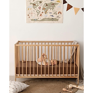 Muslin Crib Sheets for Girls and Boys, Cotton Boho Neutral Fitted Baby Crib Sheet for Standard Crib Mattress & Toddler Bed Mattress (52"x28"), Soft Breathable Baby Sheets 2 Pack (Sunshine&Brown)