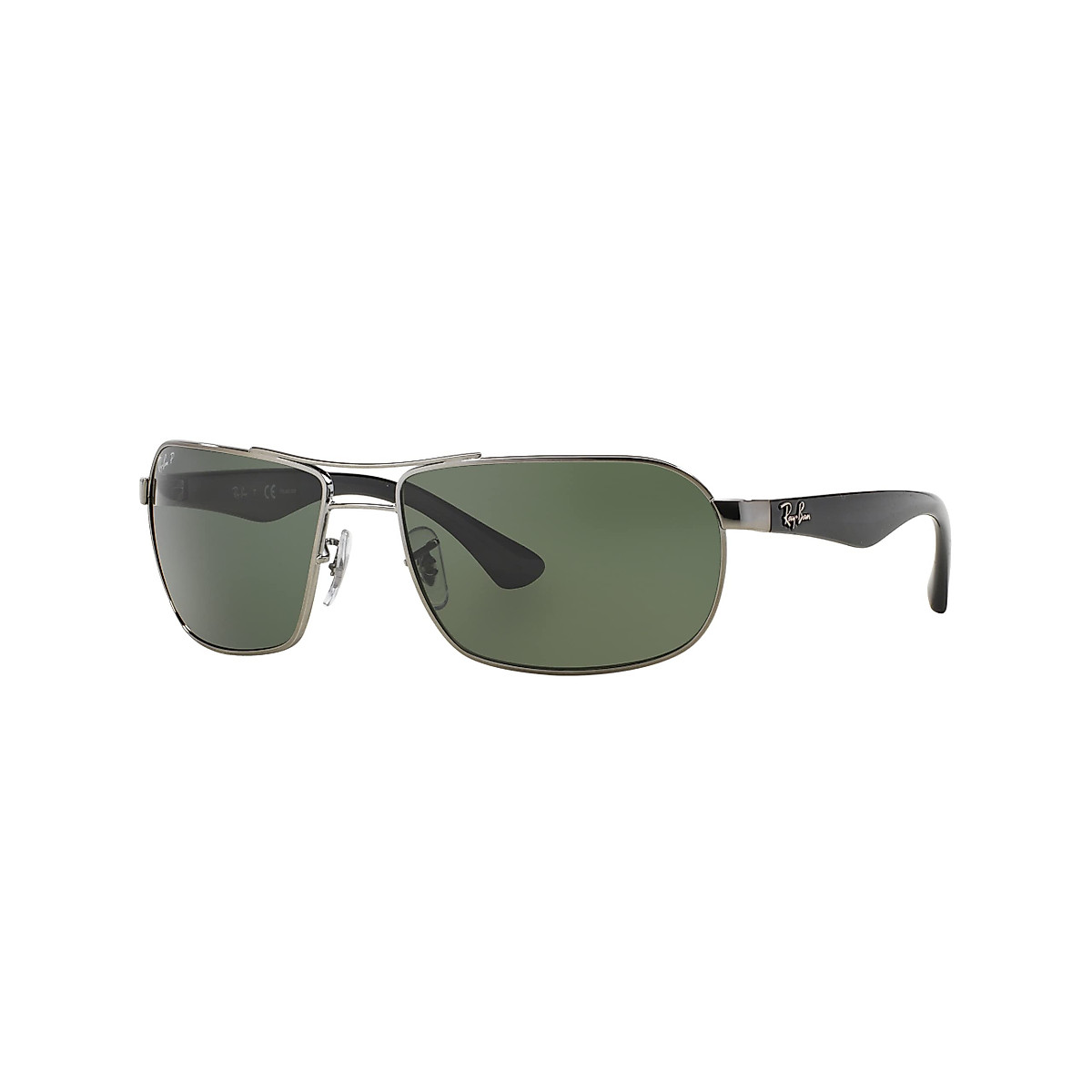 Ray-Ban RB3492 Rectangular Sunglasses, Gunmetal/CRYstal Green Polarized, 62 mm