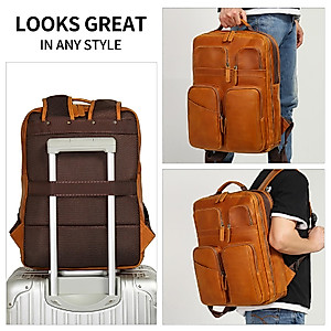 UBANT Leather Backpack For Men,17.3" Laptop Backpack Large Capacity Multi Pockets Casual Travel Business Office Work Bag Camping Weekend Daypack Outdoor Sports Rucksack