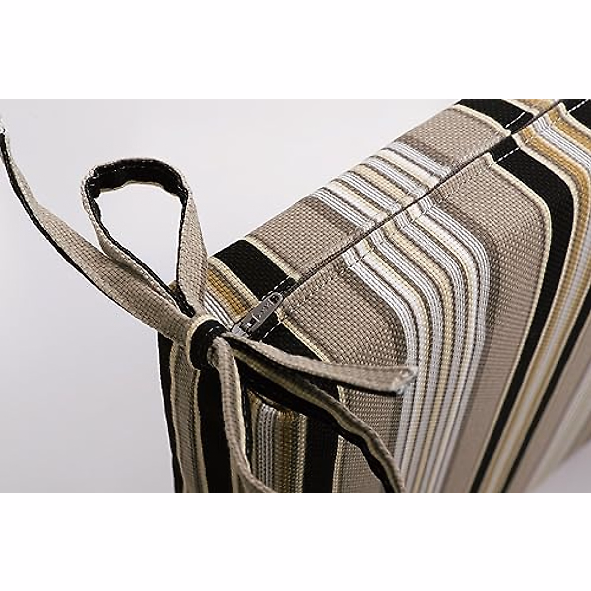 Pillow Perfect Stripe Outdoor Patio Seat Cushion with Ties, Plush Fiber Fill, Weather, and Fade Resistant, Square Corner - 20" x 20", Black/Grey Getaway Stripe, 2 Count