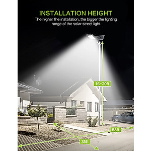 HYKOONT Solar Street Light, 500W Solar Parking Lot Lights Dusk to Dawn Outdoor Solar Lights, IP66 Waterproof 6500K Street Light Solar Powered Lighting for Garage,Garden,Patio (792 LEDs)