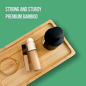 YELLOW LOTUS Bamboo Vanity Tray, 12 inch, Brown, Wooden, Slip Resistant, Perfume, Makeup, Jewelry Organizer, Decorative Toilet Tank Tray