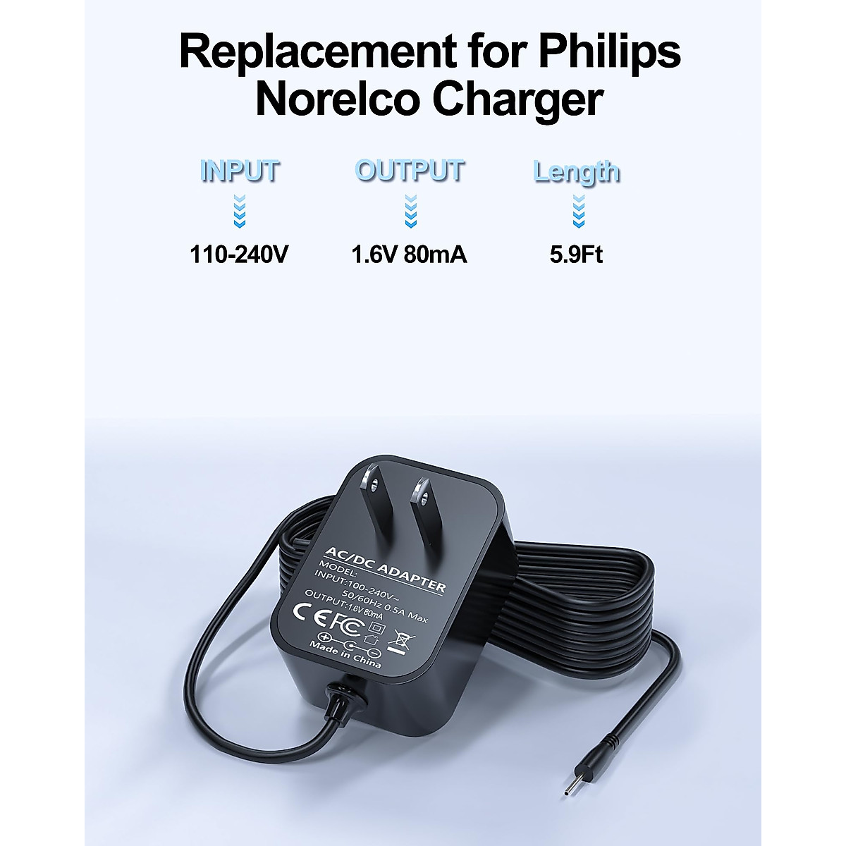 1.6V 80mA Replacement for Philips Norelco Charger Compatible with Philips G370 G250 G270 G290 G380 D350 G390, G470, G480 Grooming System and Beard Hair Trimmer QC5015 QG3080 QG3150 HQG265 HQG265