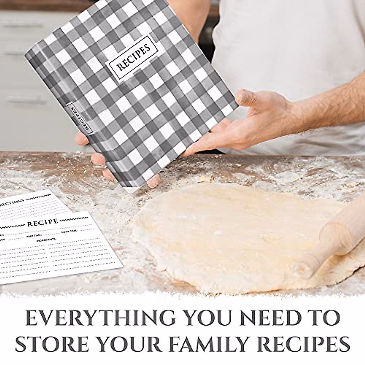 Plaid Recipe Organizer with 50 Recipe Cards 4x6 and Full Page Dividers, Recipe Book Binder, Recipe Binder Kit, Recipe Binder, Cookbook Binder, Recipe Organizer Binder, Recipe Books Holder.