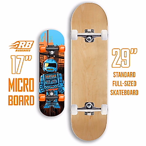 Rude Boyz 17" Micro Complete Skateboard | Maple Wood | ABEC 7 Bearings | Double Kick Concave Deck | Kids Skateboard, Ideal Toddler Cruiser Skateboard Ages 2-5