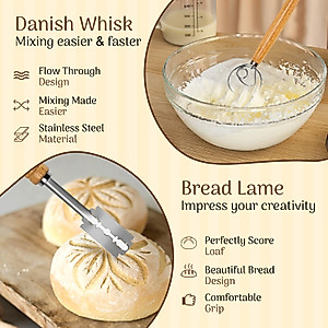 Banneton Bread Proofing Basket Set Sourdough Starter Kit Round 9" Rattan Proofing Basket, 36oz Large Wide Sourdough Starter Jar, Bread Lame, Sourdough Bread Baking Supplies, Banneton Basket Gift Set