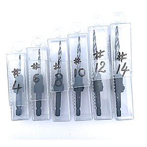 FTG USA Wood Countersink Drill Bit Set 6 Sizes #4 to #14 Set Countersink HSS M2 Tapered Drill Bits, Quick Change 1/4" Hex Shank Countersink bit, with 6 Storage Containers, 1 Allen Wrench
