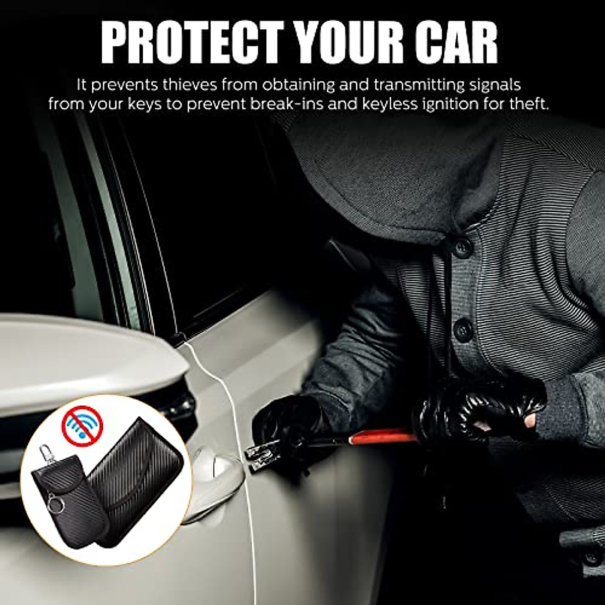 4 Pack Faraday Bags for Key Fob Cell Phone Faraday Cage Protector Anti Theft Key Case Keyless Signal Blocking Key Pouch Remote Entry car RFID Blocker, 2 Sizes(Black, Red,Carbon Fiber Textured)