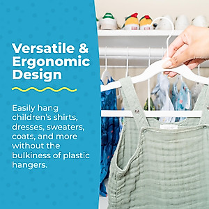 Fontaines Luxury Kid's White Velvet Felt Non Slip Clothes Hangers 50 Pack - Ultra Slim & Space Saving - Heavy Duty Swivel Black Hook for Children's Clothing, Shirt, Dress, Skirt & Pants Organization