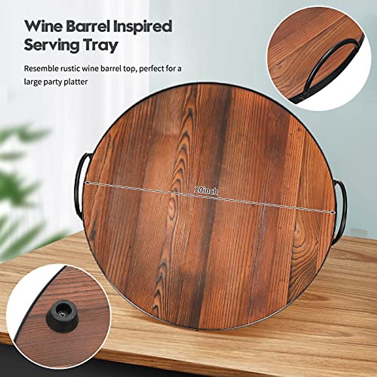 Yetene Charcuterie Board Accessories Round Wooden Tray 20" with Handles Wine Accessory Sets Cheese Spreader Knife Butter Knife Set Mini Serving Tongs Spoons Forks for Party Wedding Christmas