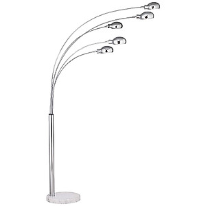 Possini Euro Design Infini Modern Mid Century Arched Floor Lamp Standing 5-Light 78" Tall Chrome Silver Metal Marble Base Swivel Dome Shade Decor for Living Room Reading House Family Bedroom Home