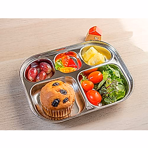 Stainless Steel Divided Plates Tray, 5 Section, Kids Toddlers Babies Small Size, Compact Serving Platter, Dinner Snack, Camping Dishes (2 Pack)