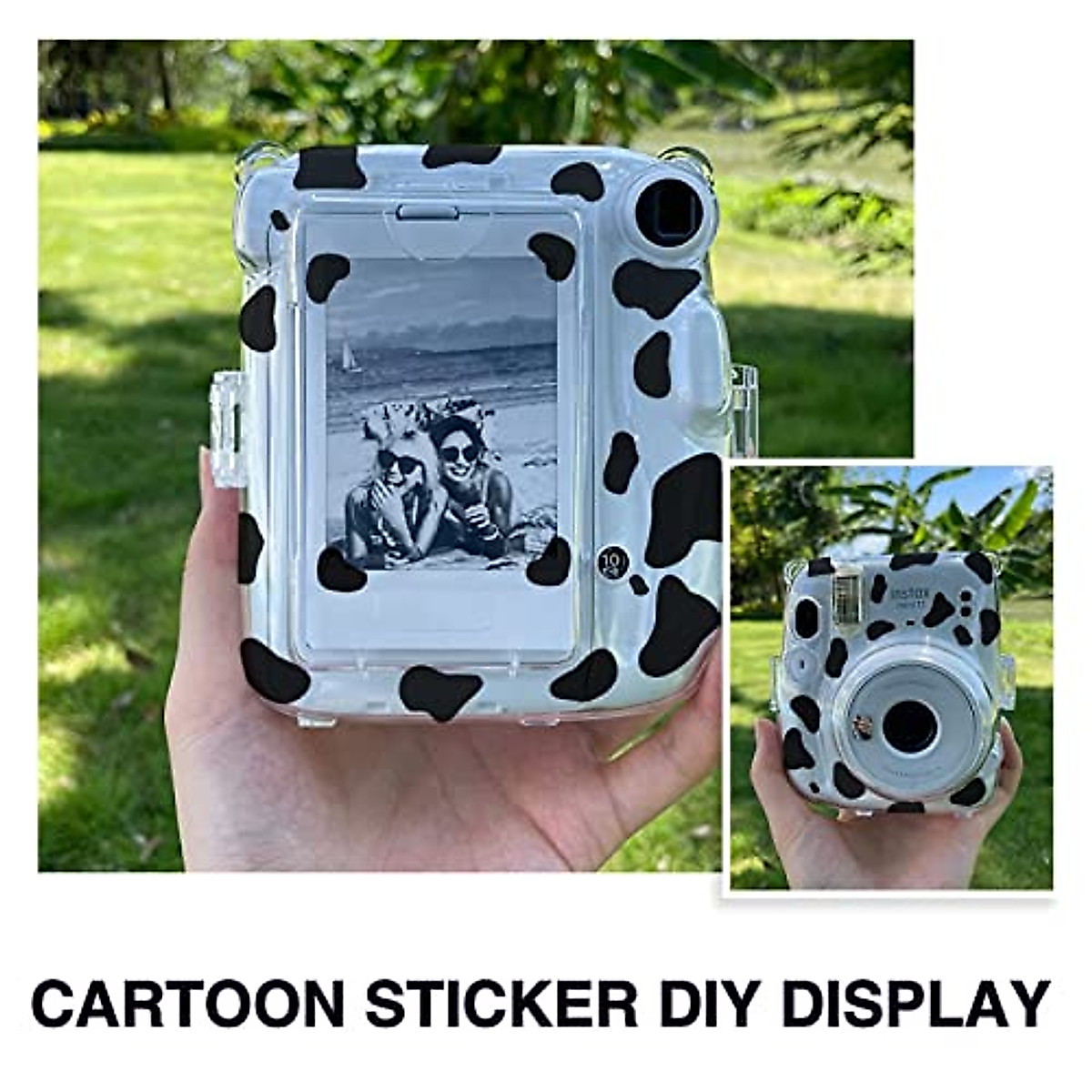 wogozan Clear Case for Fujifilm Instax Mini 11 Instant Camera Protective Case- Upgrade Back with Photo Pocket for Storing 10 Photos+Adjustable Shoulder Strap and Camera Sticker