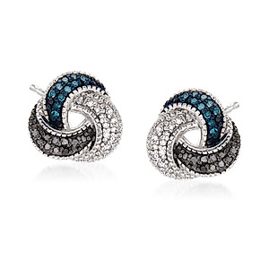 Ross-Simons 0.25 ct. t.w. Blue, Black and White Diamond Love Knot Earrings in Sterling Silver