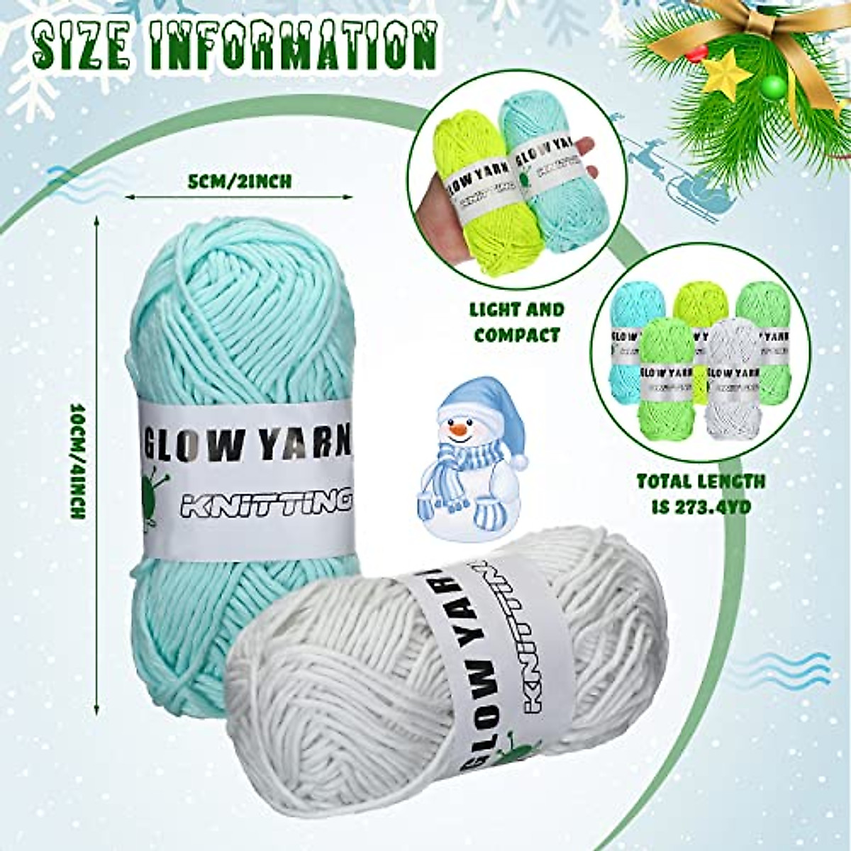 5 Rolls Glow in The Dark Yarn Luminous Crochet Yarn for Halloween Crocheting DIY Knitting Glow Fingering Weight Yarn for Arts Crafts Sewing Thread Party Supplies, 54.7 yd Per Roll (Classic Color)