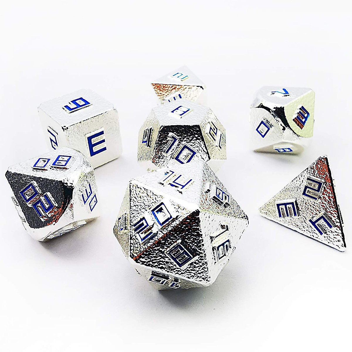 Bescon Shiny Silver-Ore Lode Solid Metal Dice Set, Raw Metal Polyhedral D&D RPG 7-Dice Set