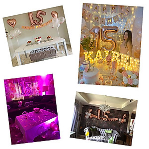 Birthday Decorations Pink Happy Birthday Banner 40inch Rose Gold Number 15 Balloons Rose Gold Confetti Balloons 1" in Diameter Heart Confetti for 15th Birthday Party Supplies Photo Props