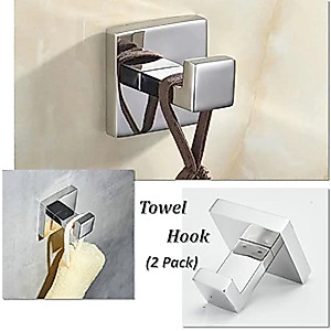 SHUNLI Bathroom Towel Hook Coat Robe Hooks, Heavy Duty Wall Hooks, Wall Mounted Square Bath Hook, Chrome, SUS304 Stainless Steel (2 Pack)