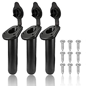 3Pcs Kayak Deck Flush Mount Fishing Boat Rod Holders with Cap Cover Embedded Fishing Holders Kayak Paddle Accessories Fishing Rod Bracket, Black, 7.9 x 6.7 x 1.6 inches