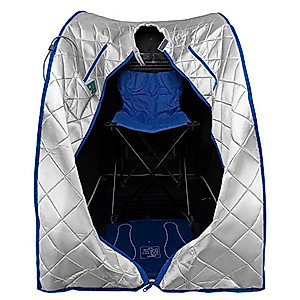 Infrared FAR IR Negative Ion Portable Indoor Personal Spa Sauna by Durherm with Air Ionizer, Heating Foot Pad and Chair, 30 Minutes Timer, Large, Silver