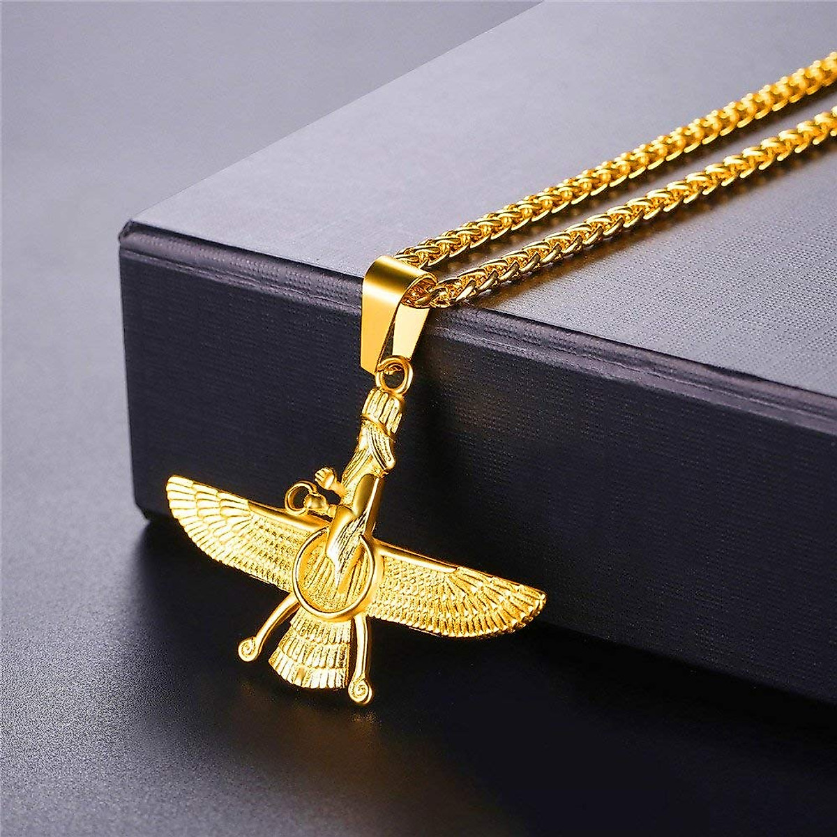 U7 Farvahar Pendant with Chain 18K Gold Plated Symbol of Iran Persian Gift Necklace