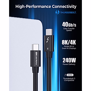Cable Matters [Intel Certified] 40Gbps Thunderbolt 4 Cable 2.6ft with 8K Video and 240W Charging - 0.8m, Compatible with USB4, Thunderbolt 3 Cable and USB-C