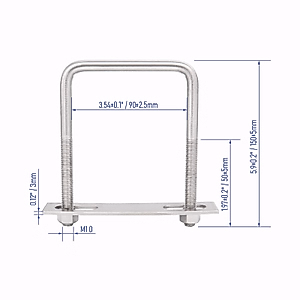 FOCMKEAS 304 Stainless Steel Square U-Bolts 3.54"(90mm) Inner Width, 5.91"(150mm) Length Stainless M10 with Nuts, Frame Plate, Accessories for Automobiles Trailer, Boat Trailer Industrial Parts