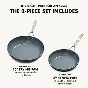 GreenPan Paris Pro Hard Anodized Healthy Ceramic Nonstick, 8" and 10" Frying pan Skillet Set, PFAS-Free, Dishwasher Safe, Grey & Glass Lid with Stainless Steel Handle, 8"