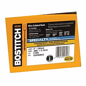 BOSTITCH Siding Nails, Wire Collated Coil, Thickcoat Galvanized, Ring Shank, 15-Degree, 2-Inch x 0.090-Inch, 3600-Pack (C6R90BDG)