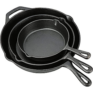 3 Piece Cast Iron Skillet Set, Pre-seasoned (8", 10.5", 12")