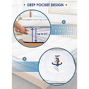 QUEEN ROSE Mattress Topper Full, Extra Thick Mattress Pad Topper, Pillow Top Soft Mattress Bed Topper Cover with 8-21” Deep Pocket, Overfilled Down Alternative, Plush for Back Pain Relief, White