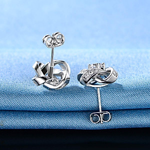 MDFUN Love Knot Earrings 18K White Gold Plated Flower Stud Earrings for Women Cubic Zirconia Earrings