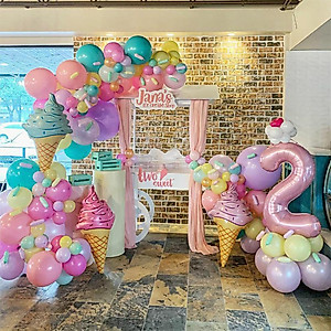Ice Cream Party Decorations，Pastel Balloon Garland Arch Kit 145pcs Macaron Rainbow Balloon with long Balloon Ice Cream Foil Balloon for Baby Shower Birthday Ice Cream Themed Party Supplies