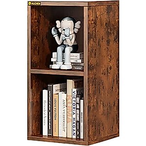 MIN WIN Small Bookshelf, 2 Shelf Bookshelf Bookcase, 2-Tier Wooden Cube Storage Shelf Organizer, 2-Tier Open Shelf Bookcase Bookshelf, Small Nightstand, Small Spaces, Rustic Small Bookshelf