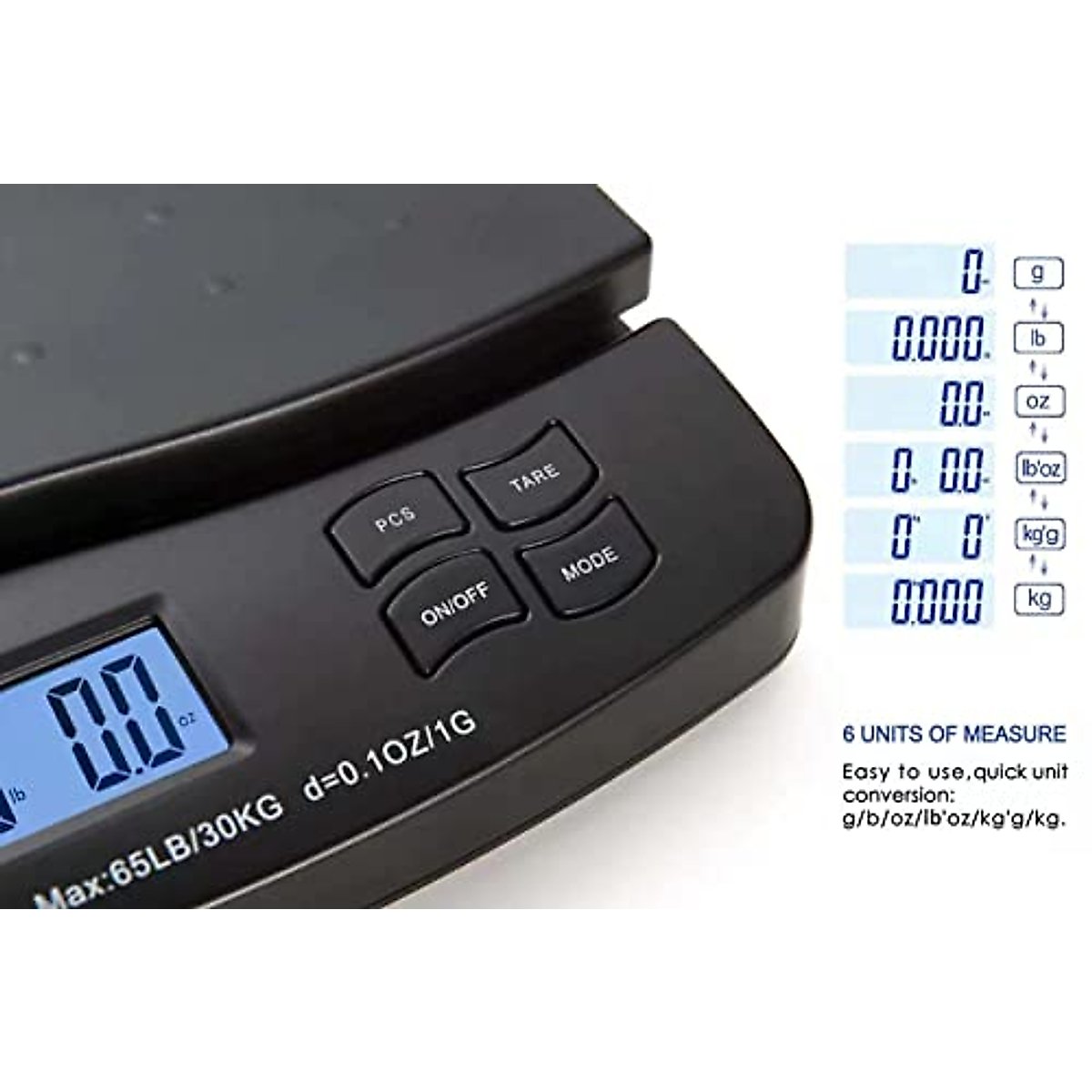 Amazon Basics Digital Postal Table Top Scale - AC Adapter, Counting Function, 65 Pound Capacity, 0.1 Ounce Readability