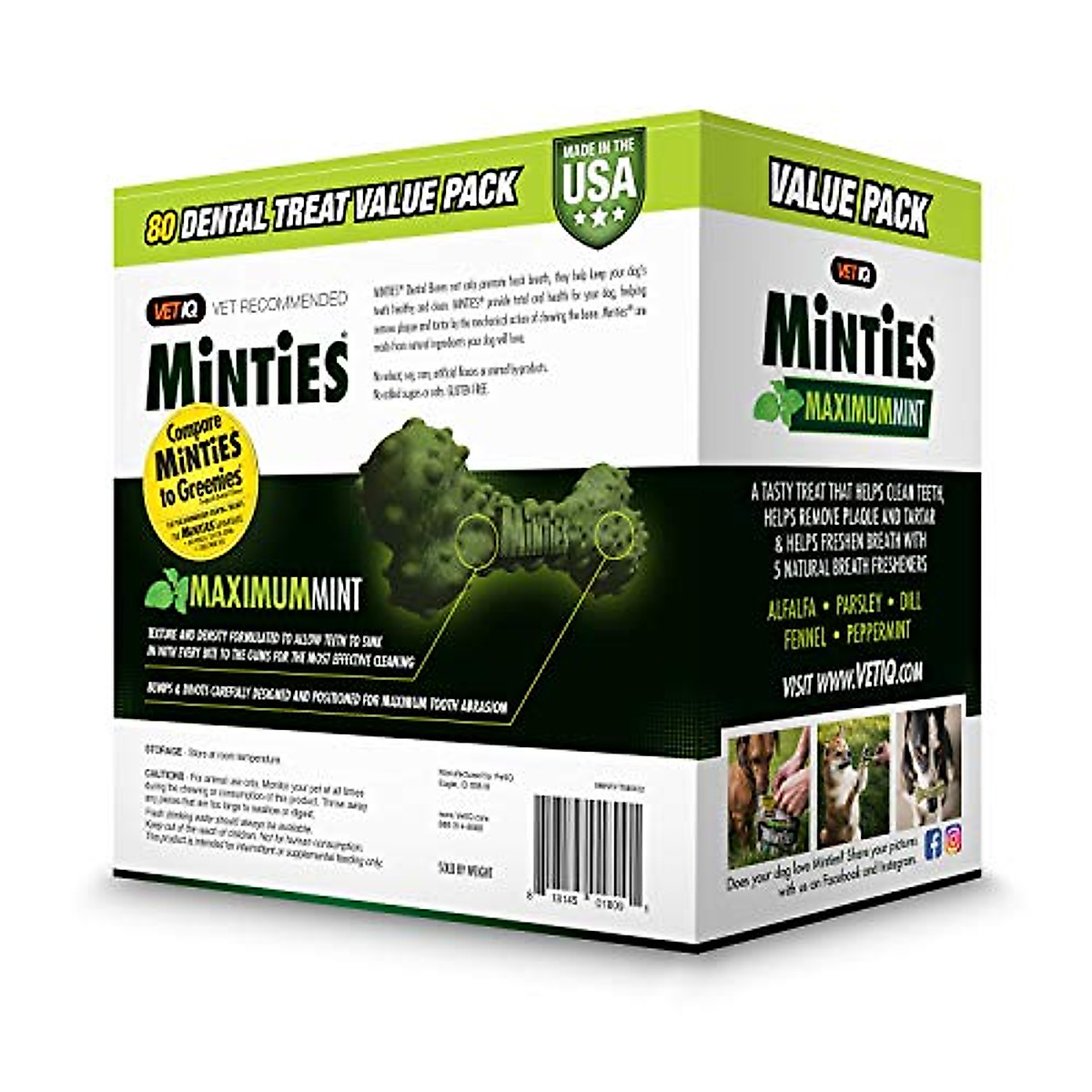 VetIQ Minties Dog Dental Bone Treats, Dental Chews for Dogs, (Perfect for Tiny / Small Dogs under 40 lbs), 80 Treats (box)